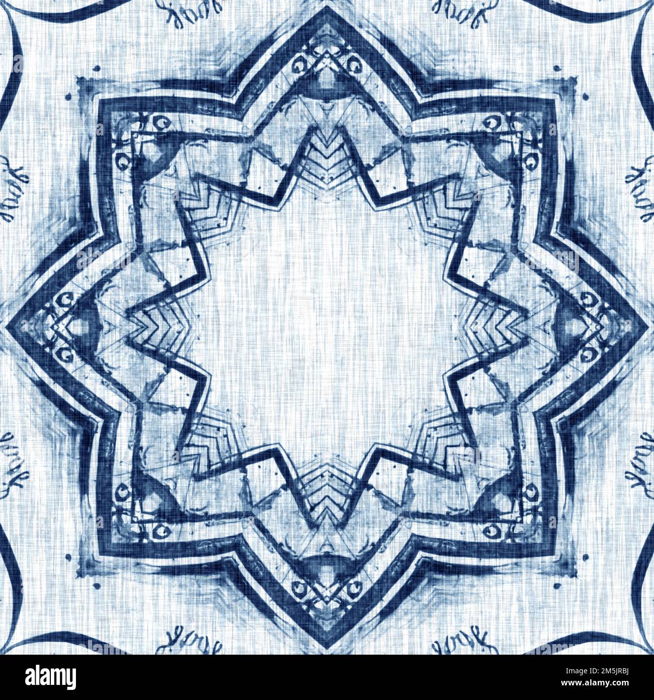 Indigo Dye Wash Coastal Damask Quilt Seamless Pattern. Washed out ...