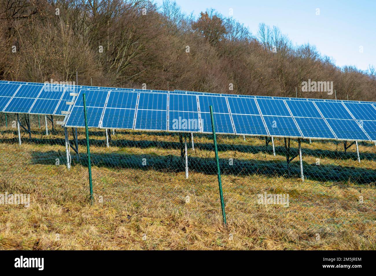 A solar photovoltaic power plant on the field. Solar panels on the ...