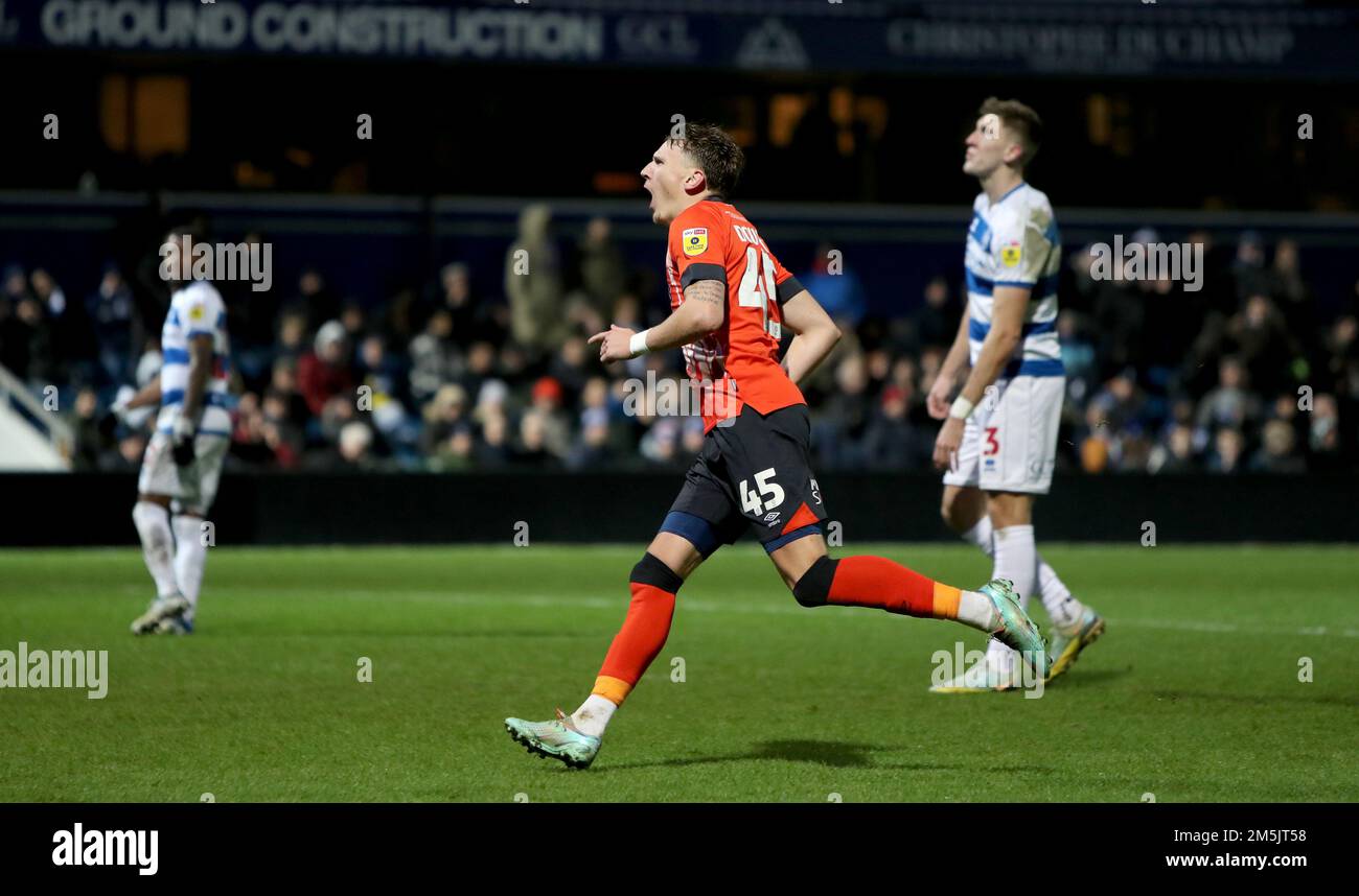 Luton Town's Alfie Doughty (centre) celebrates after scoring his sides ...