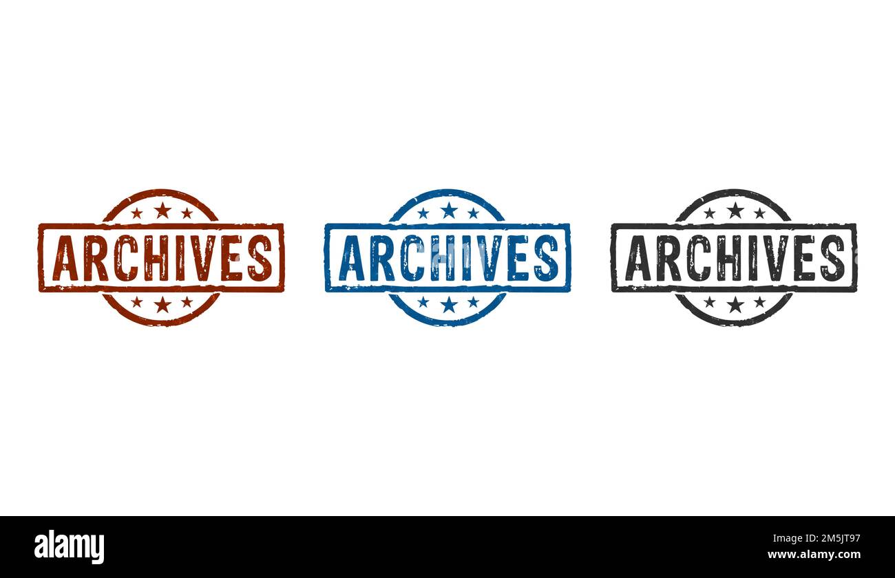 Archives stamp icons in few color versions. Storage archiving and ...