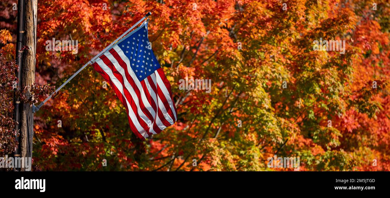 A panoramic shot of the flag of the United States of America on a ...