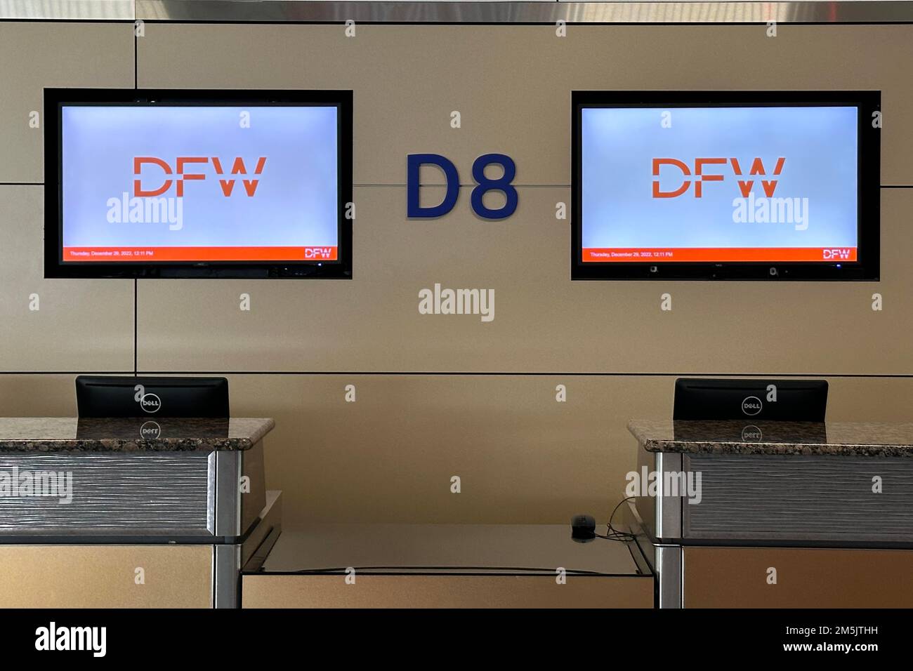 Empty ticket counters at Gate D8 at the Dallas Forth Worth ...