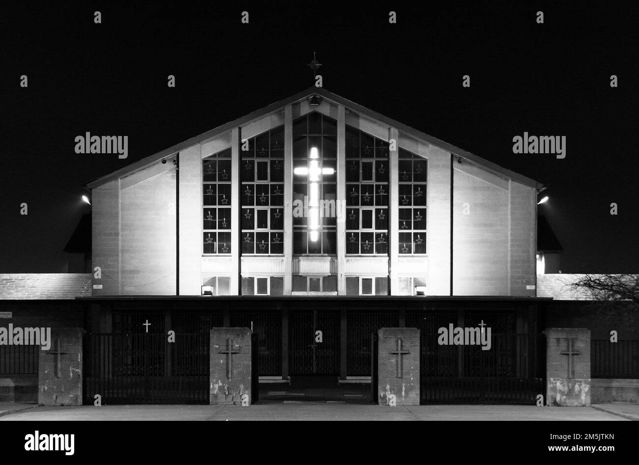 A greyscale shot of the Church of Our Lady of the Assumption in Dublin ...