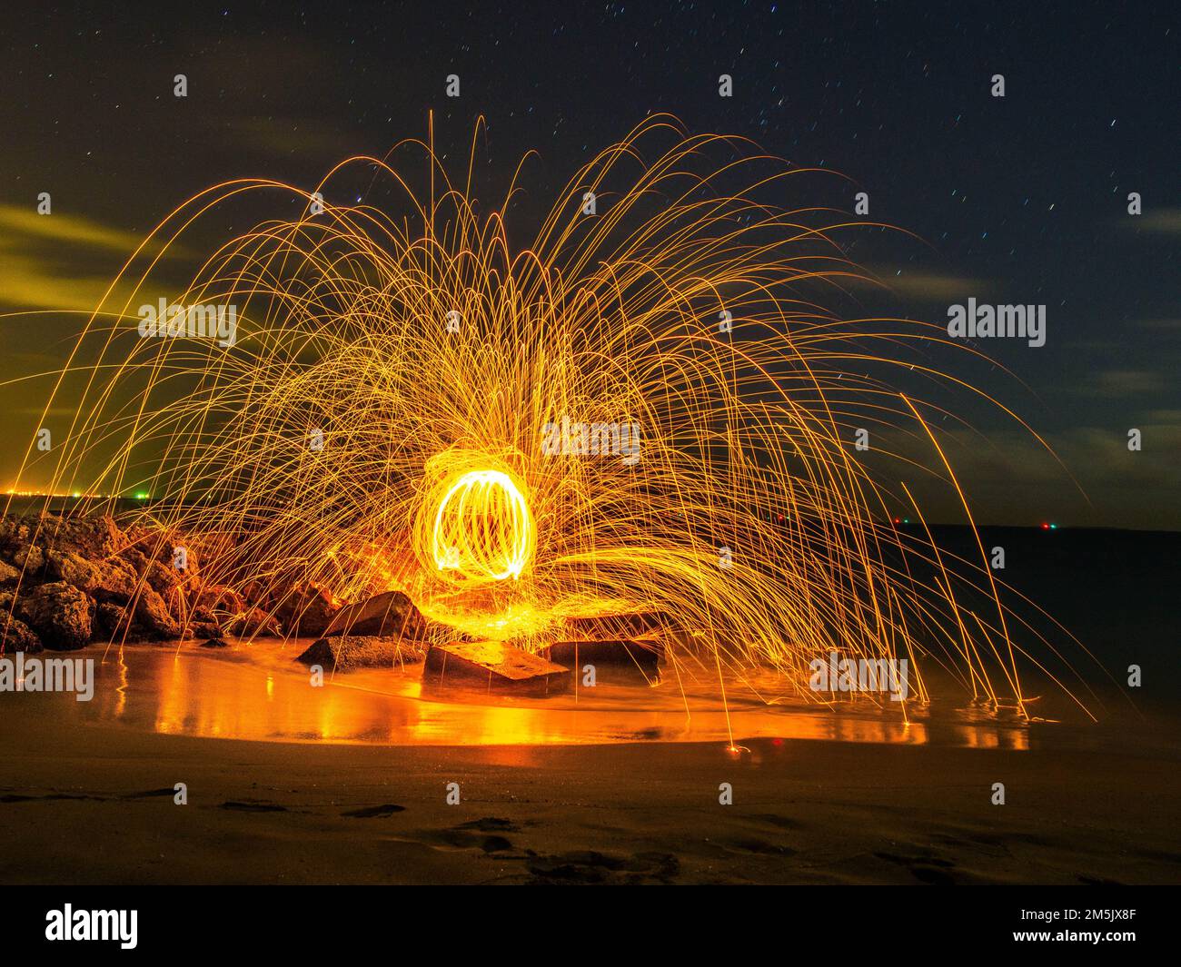 The Slow motion of the light at night, imitation of an eruption at the ...