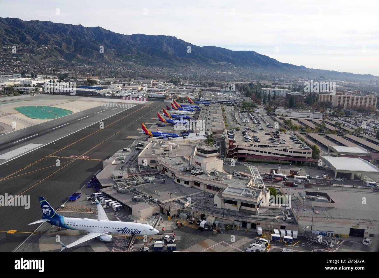 A general overall view of Southwest Airlines and Alaska Airlines planes ...