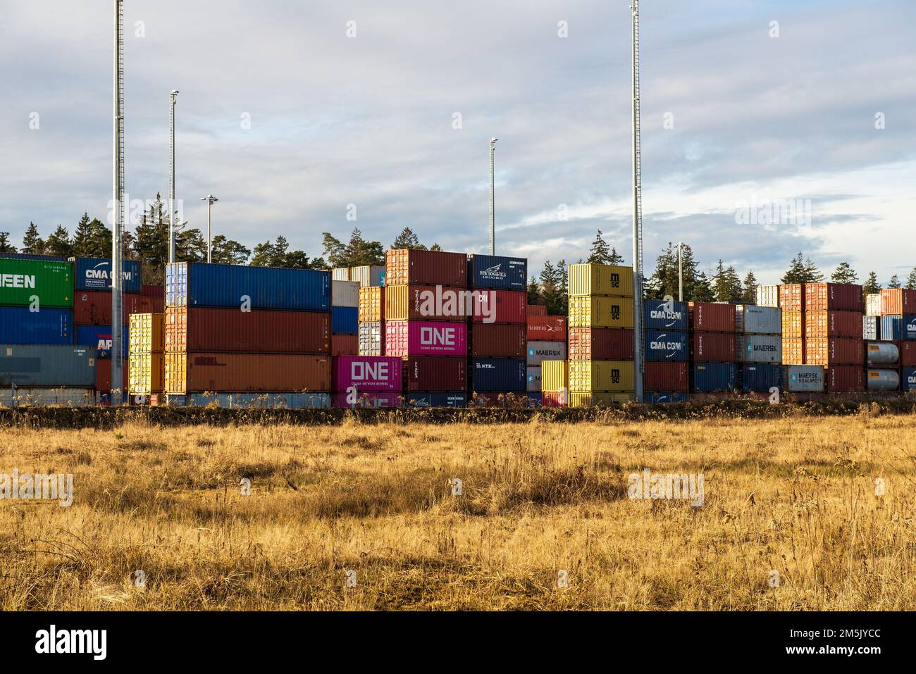 Burghausen,Germany- December 29,2022: Shipping containers stacked in a ...