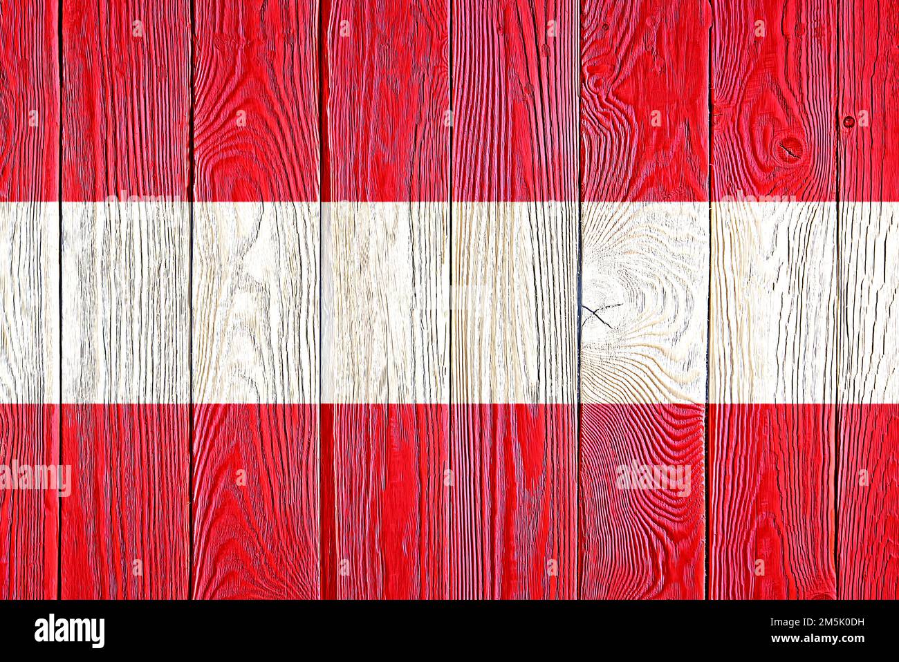 Austria flag painted on old wood plank background. Brushed natural ...