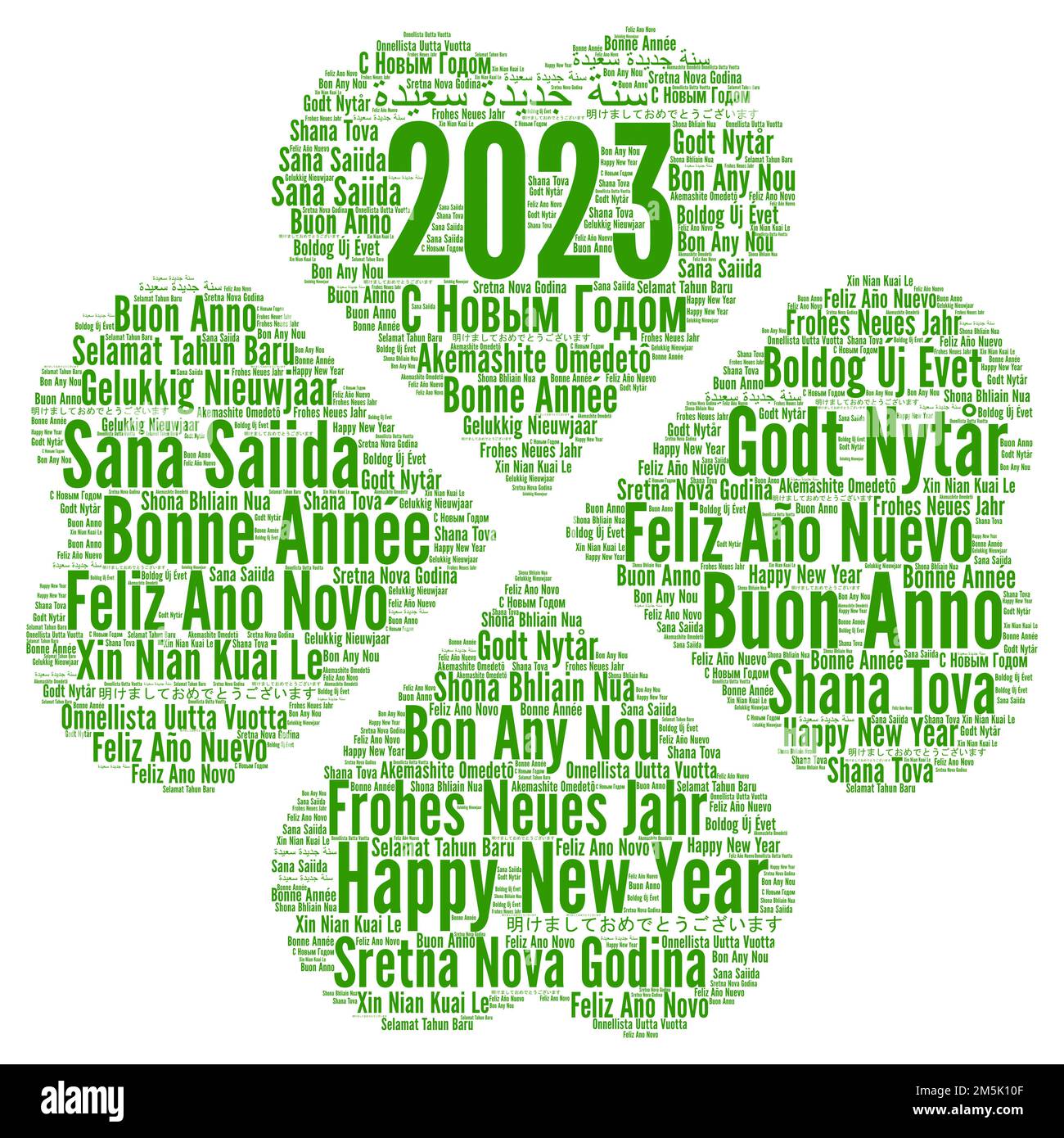 Happy New Year 2023 word cloud in different languages Stock Photo - Alamy