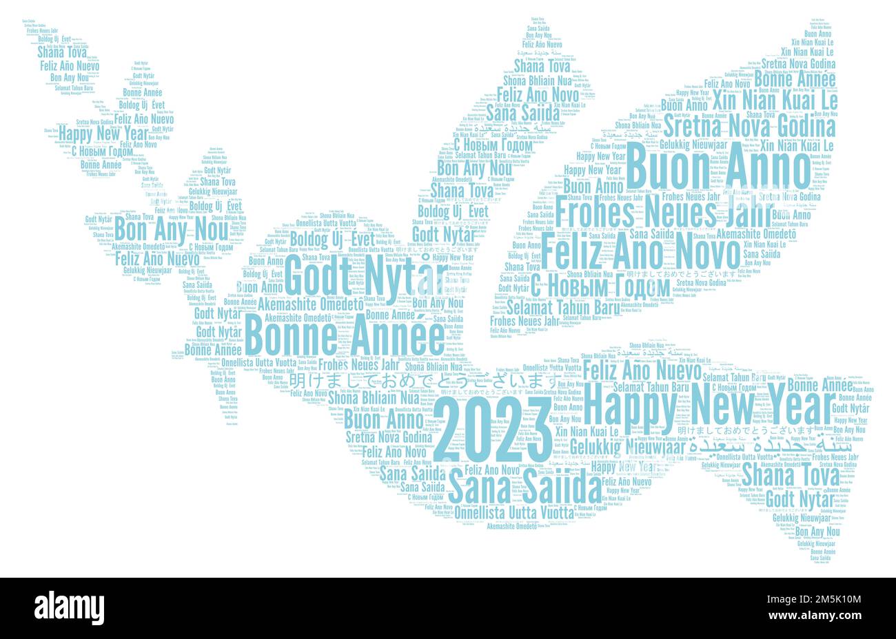 Happy New Year 2023 word cloud in different languages Stock Photo - Alamy