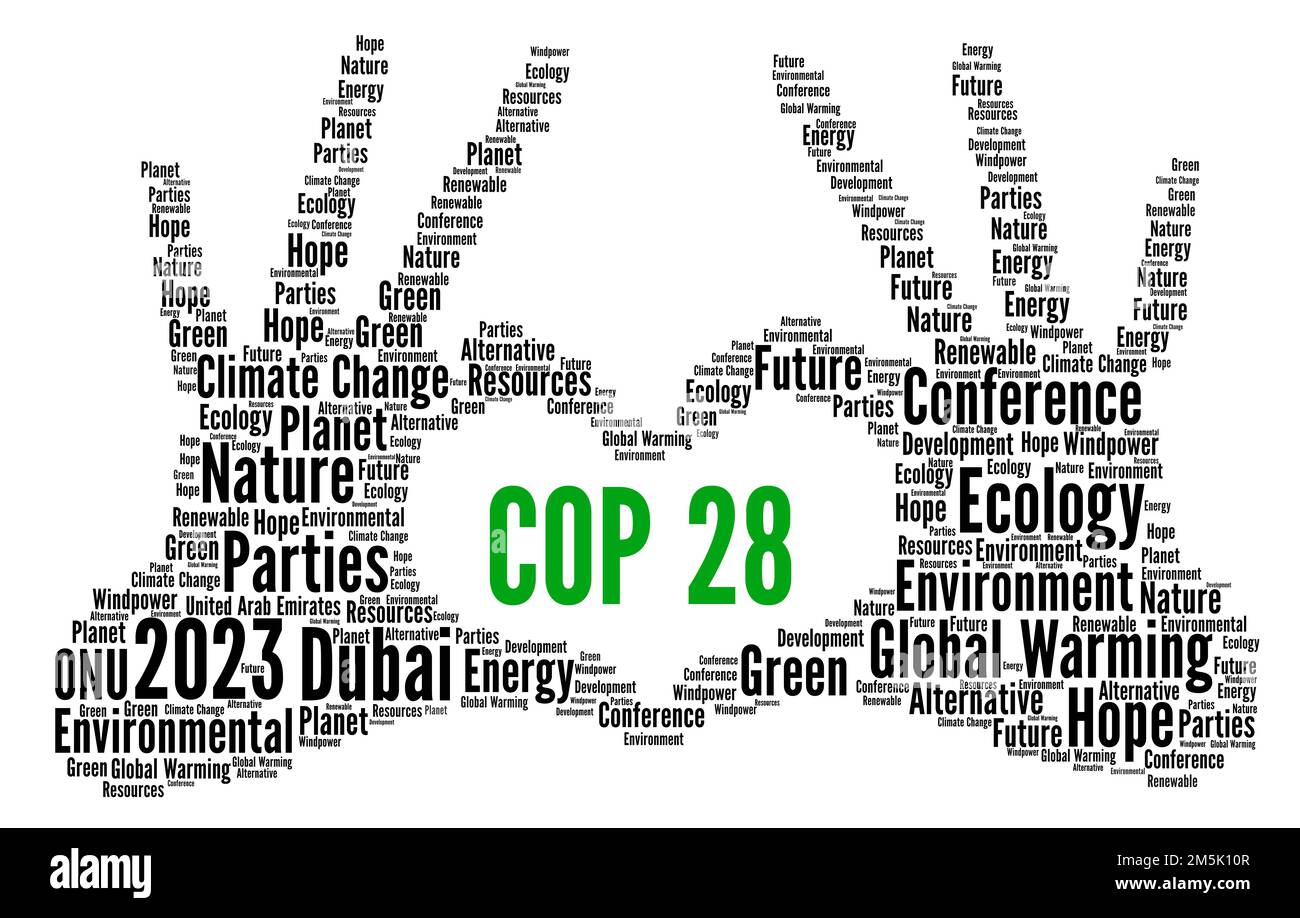 COP 28 in Dubai United Arab Emirates world cloud Stock Photo - Alamy