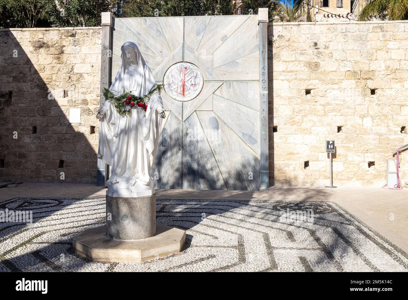 Nazareth, Israel - December 2022: A beautiful sculpture of Virgin Mary ...