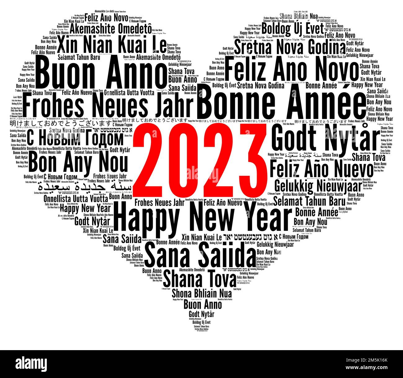 Happy New Year 2023 word cloud in different languages Stock Photo - Alamy