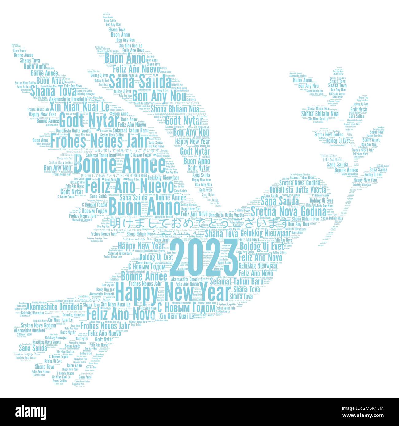 Happy New Year 2023 word cloud in different languages Stock Photo - Alamy