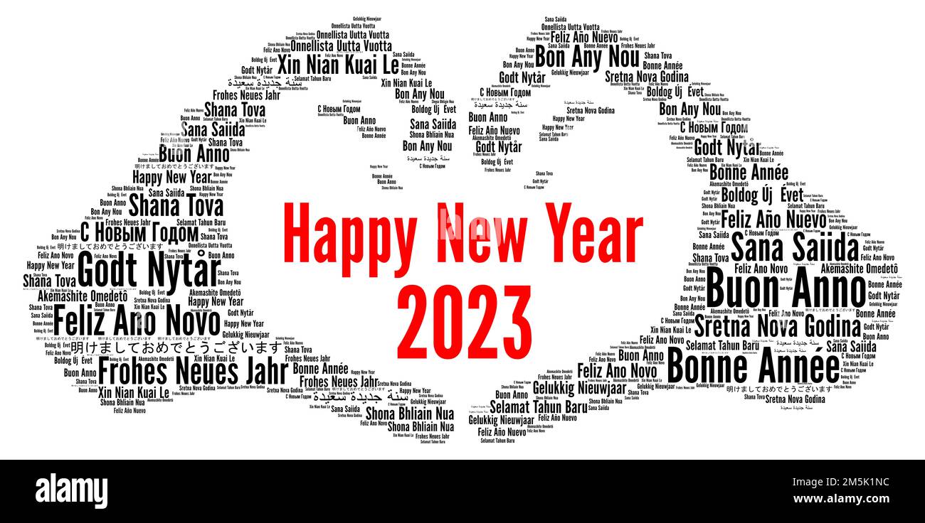 Happy New Year 2023 word cloud in different languages Stock Photo - Alamy