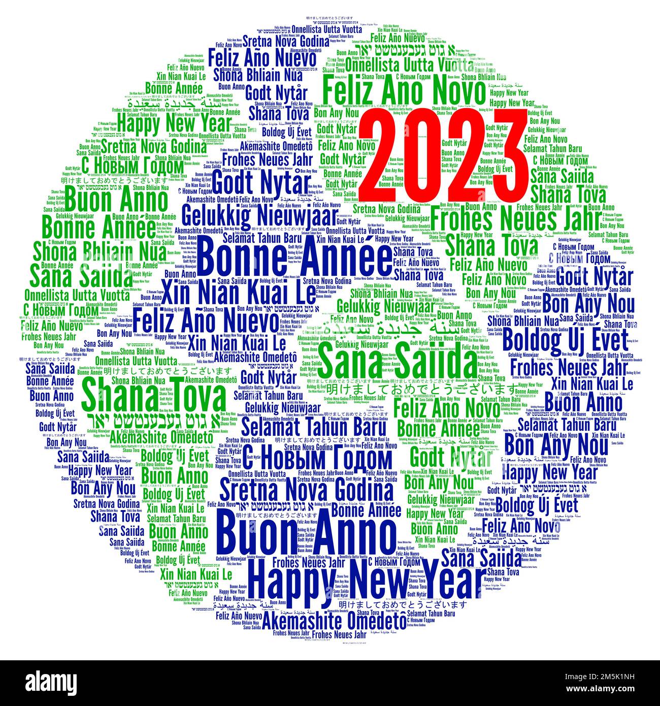 Happy New Year 2023 word cloud in different languages Stock Photo - Alamy