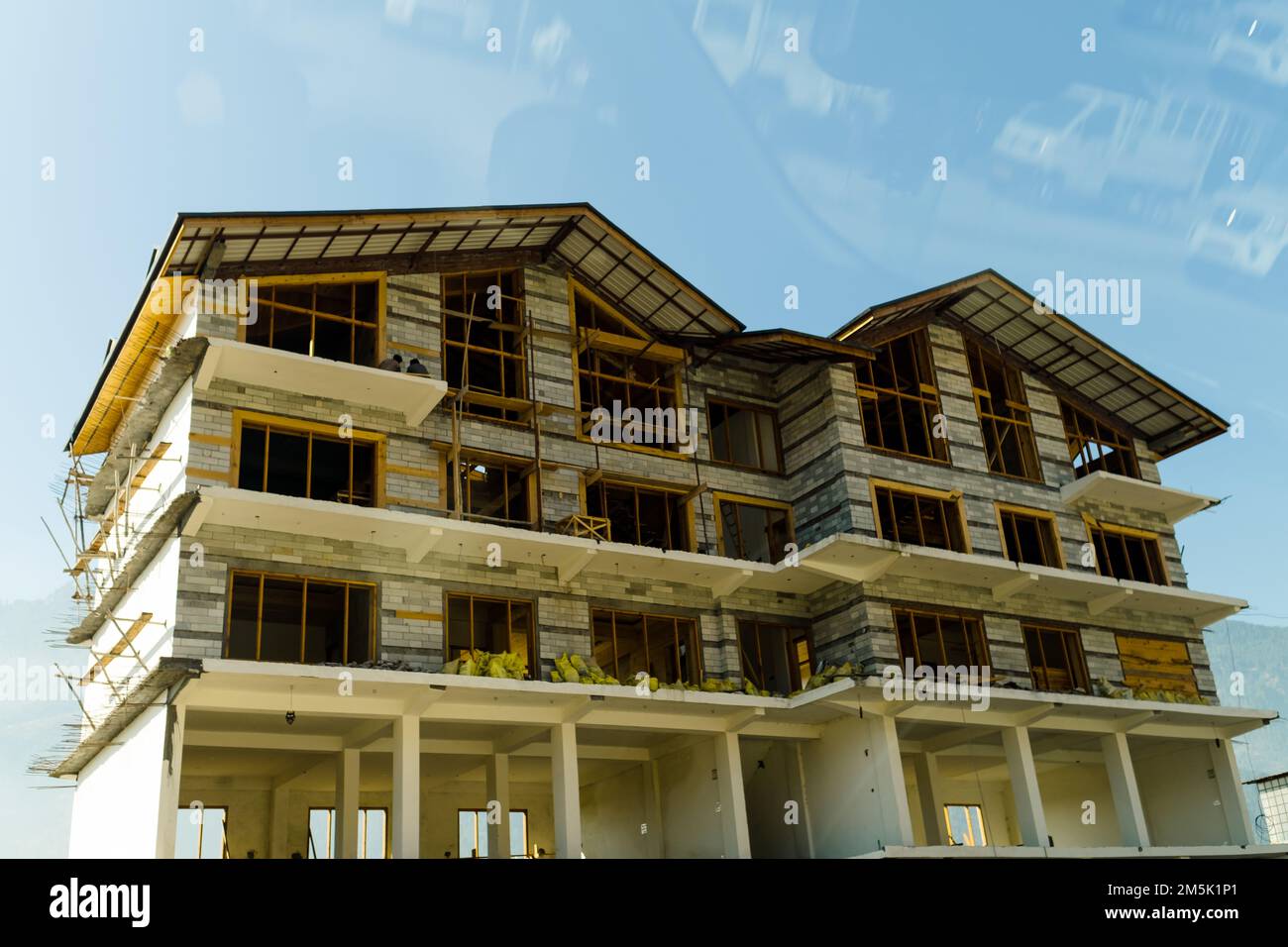 home under construction and blue sky in Humble, Texas, USA. New built ...