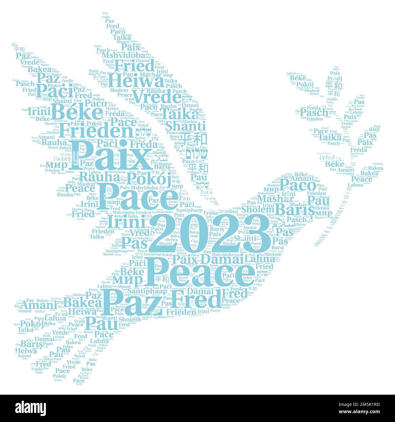 Peace 2023 word cloud in different languages Stock Photo - Alamy