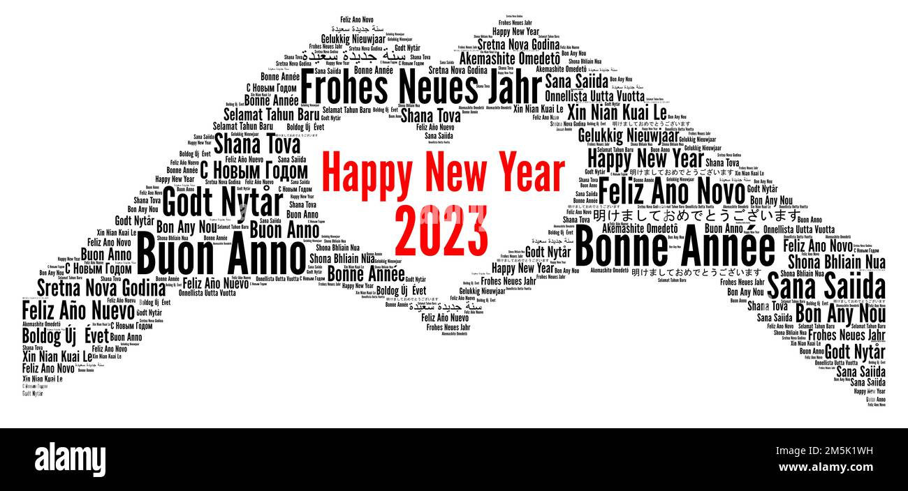 Happy New Year 2023 word cloud in different languages Stock Photo - Alamy