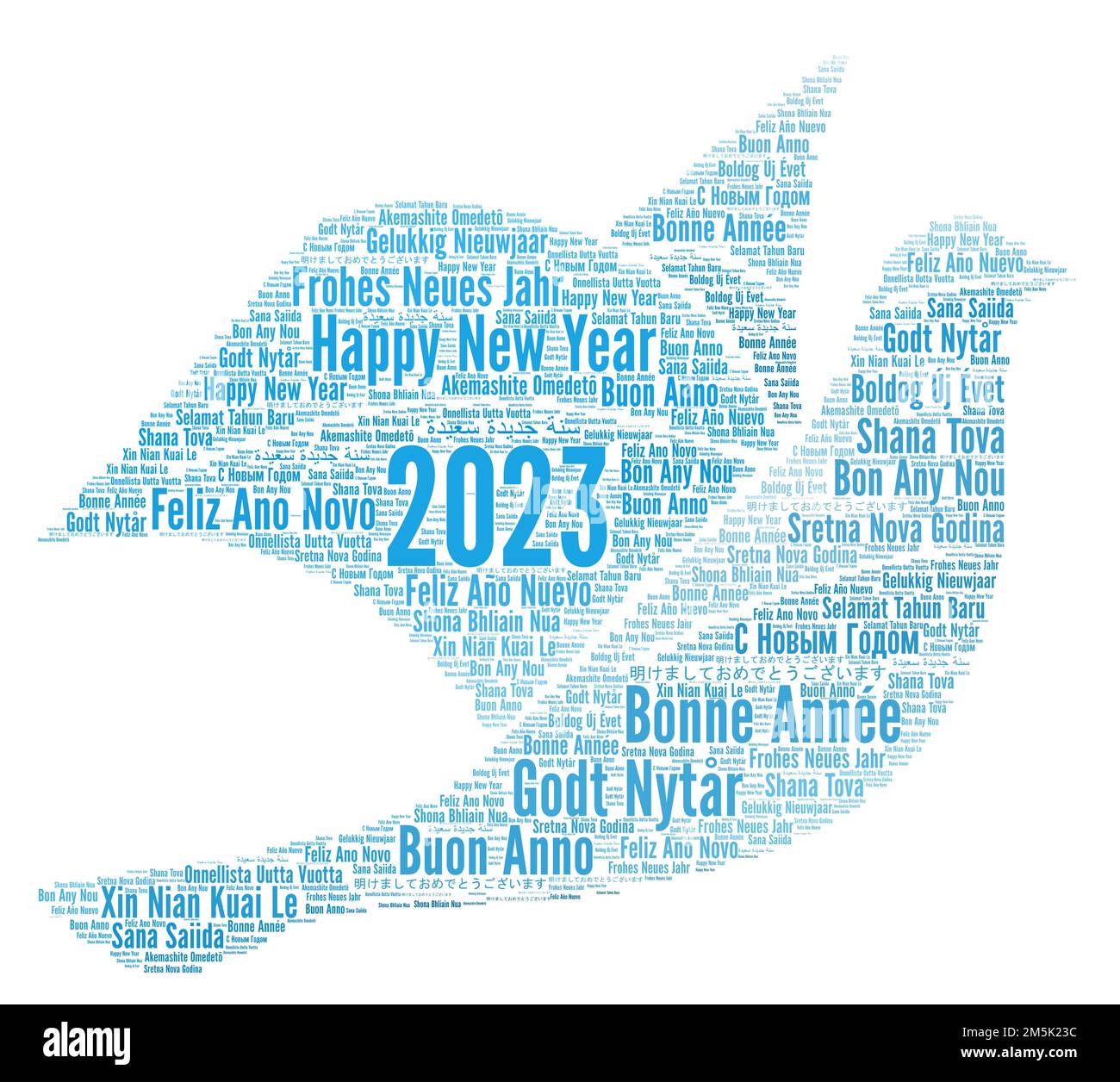 Happy New Year 2023 word cloud in different languages Stock Photo - Alamy