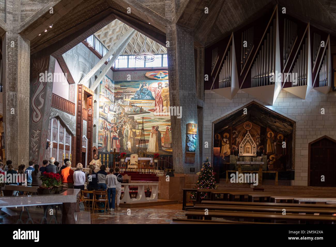 NAZARETH, ISRAEL December 2022: Inside of he Church of the Annunciation ...