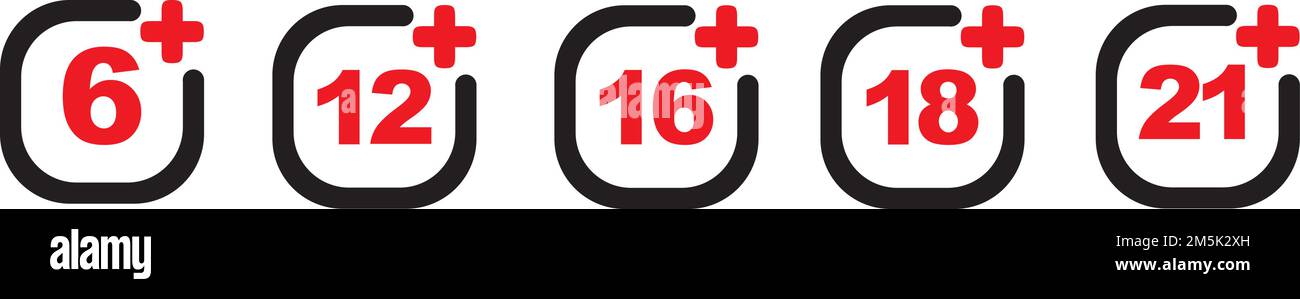 A Set of age restriction sign numbers. Marks age limit. Sign for the ...