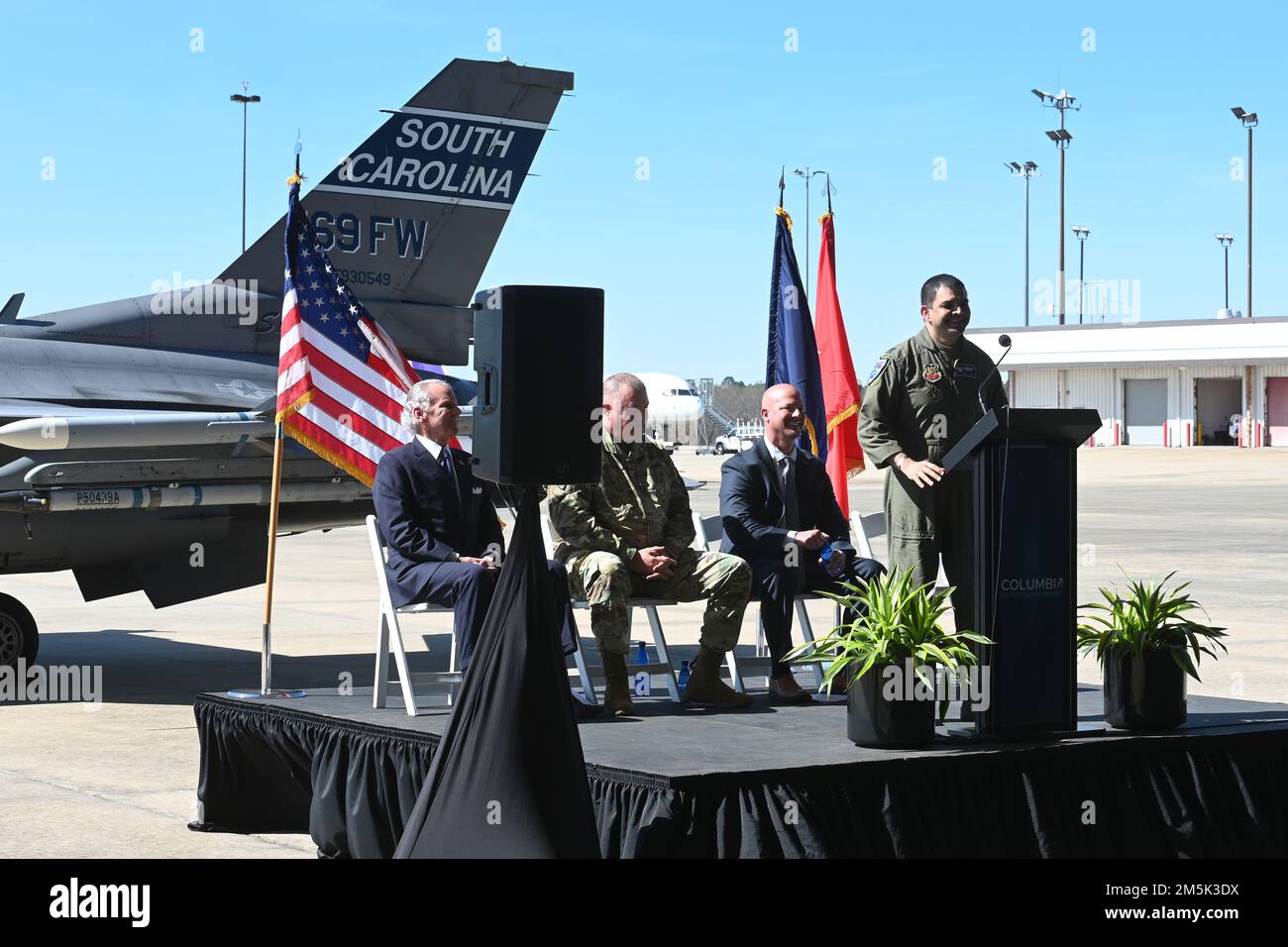 U.S. Air Force Col. Quaid Quadri, 169th Fighter Wing commander, speaks ...