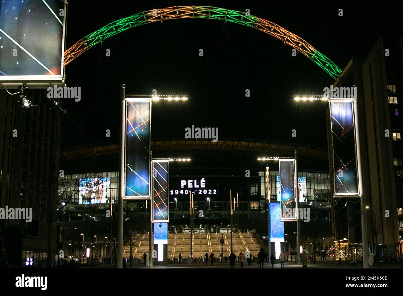 Tributes at Wembley Stadium, north west London, to Pele the Brazilian ...