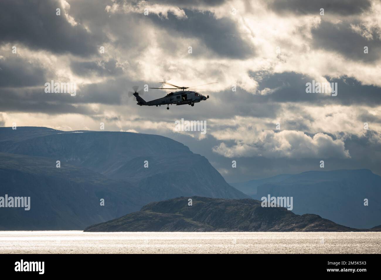Danish MH-60R Seahawk helicopter flying from the Greenland Patrol Ship ...