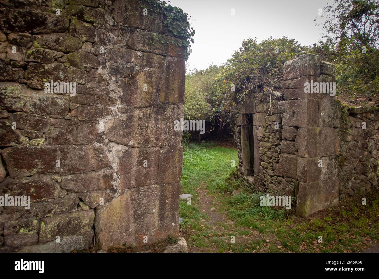 The ruins of a traditional Palloza house with round corners outside of ...