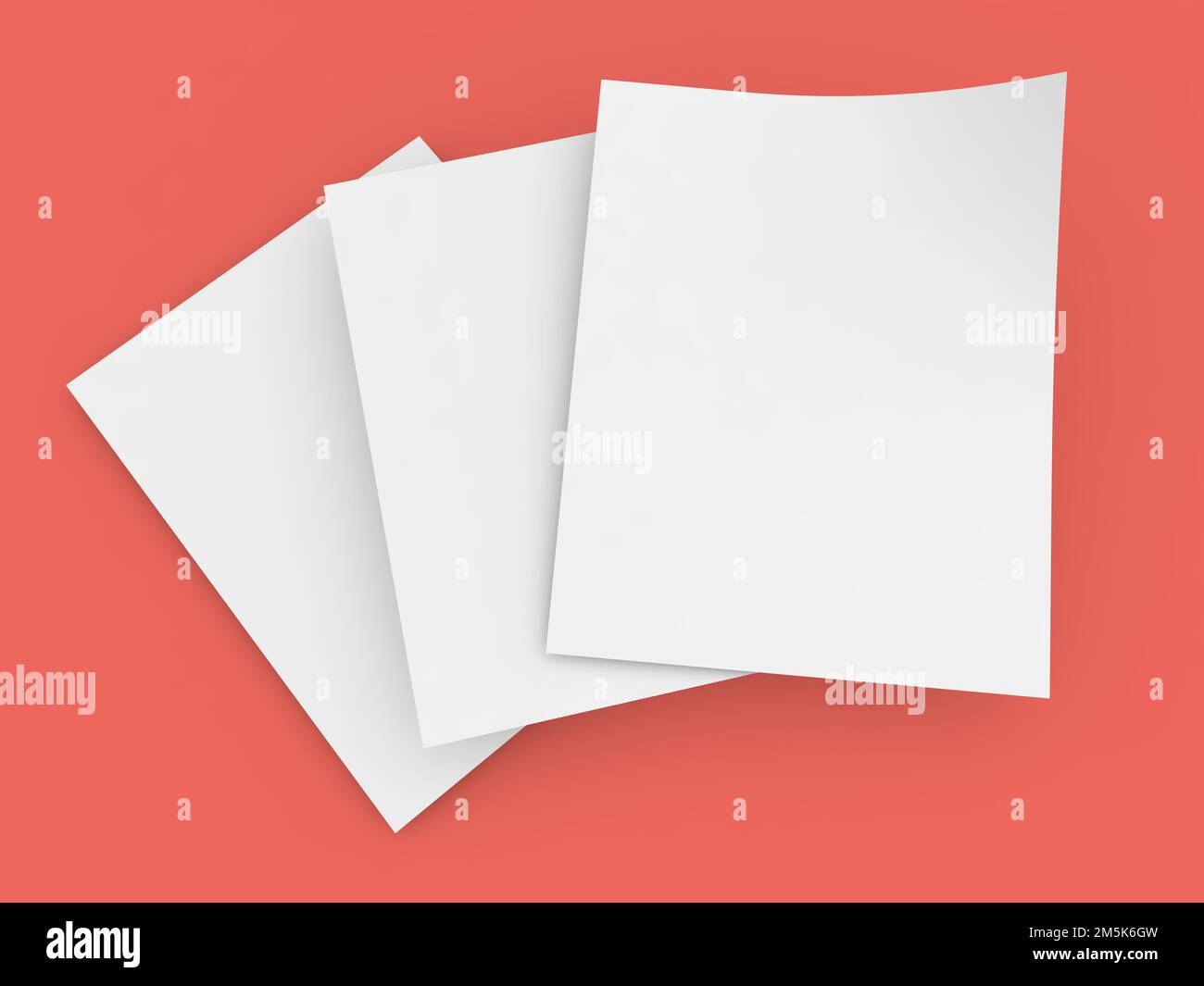 Sheets of A4 paper on a red background. 3d render illustration Stock ...