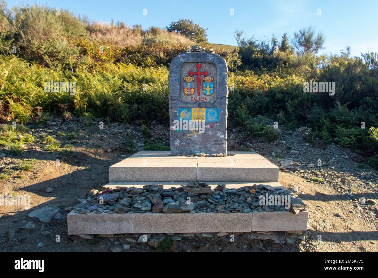 You are now entering Galicia. Landmark along the Saint James Way in the ...