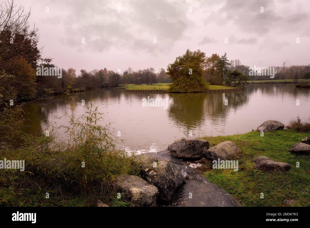Stream and lake in the Reserve des Barails, ecological park in Bordeaux ...