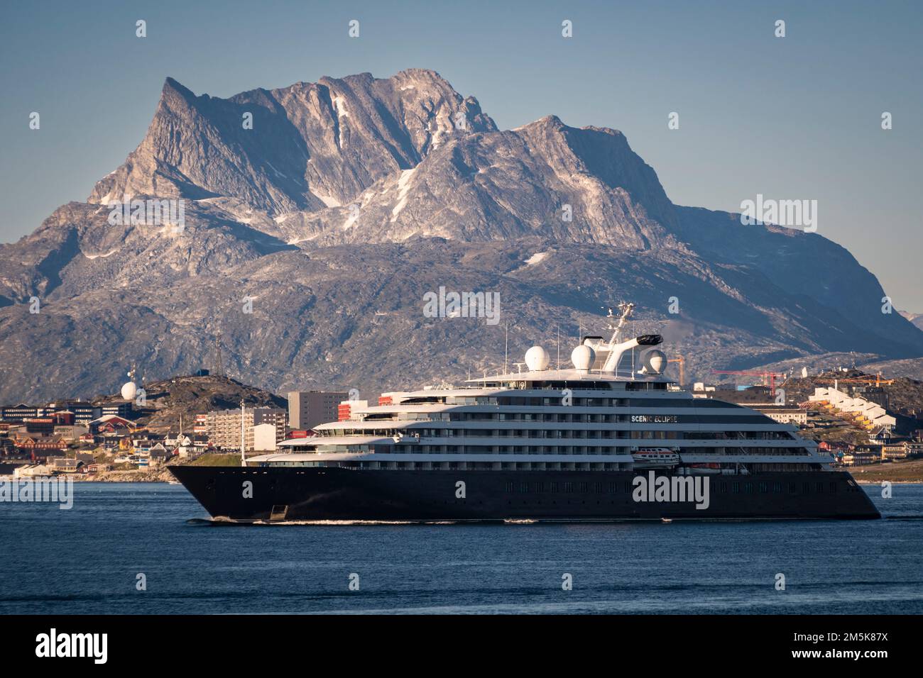 Luxury cruise ship Scenic Eclipse departing the port of Nuuk on the ...