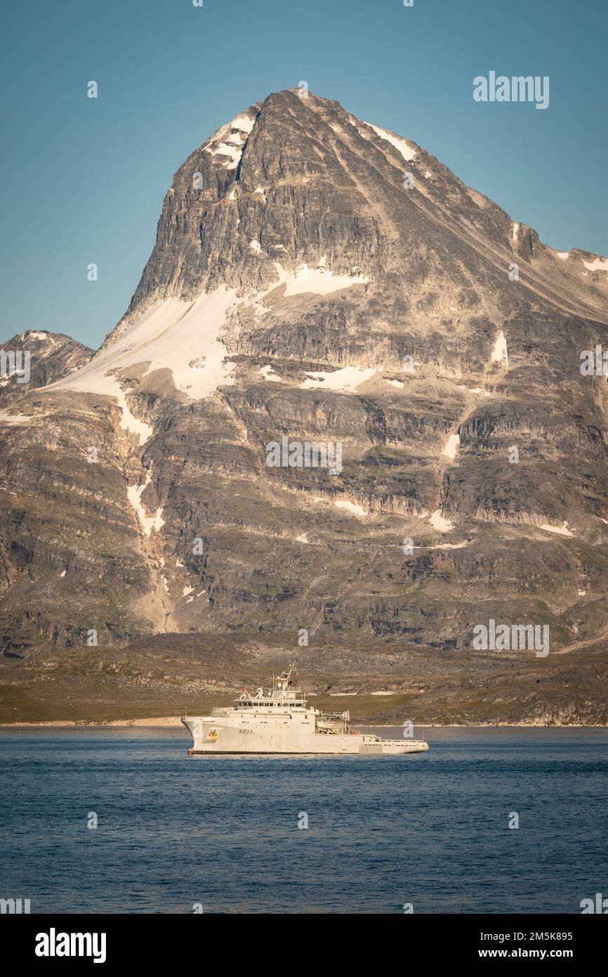 French Navy patrol ship FS Rhone in the harbour at Nuuk, Greenland ...