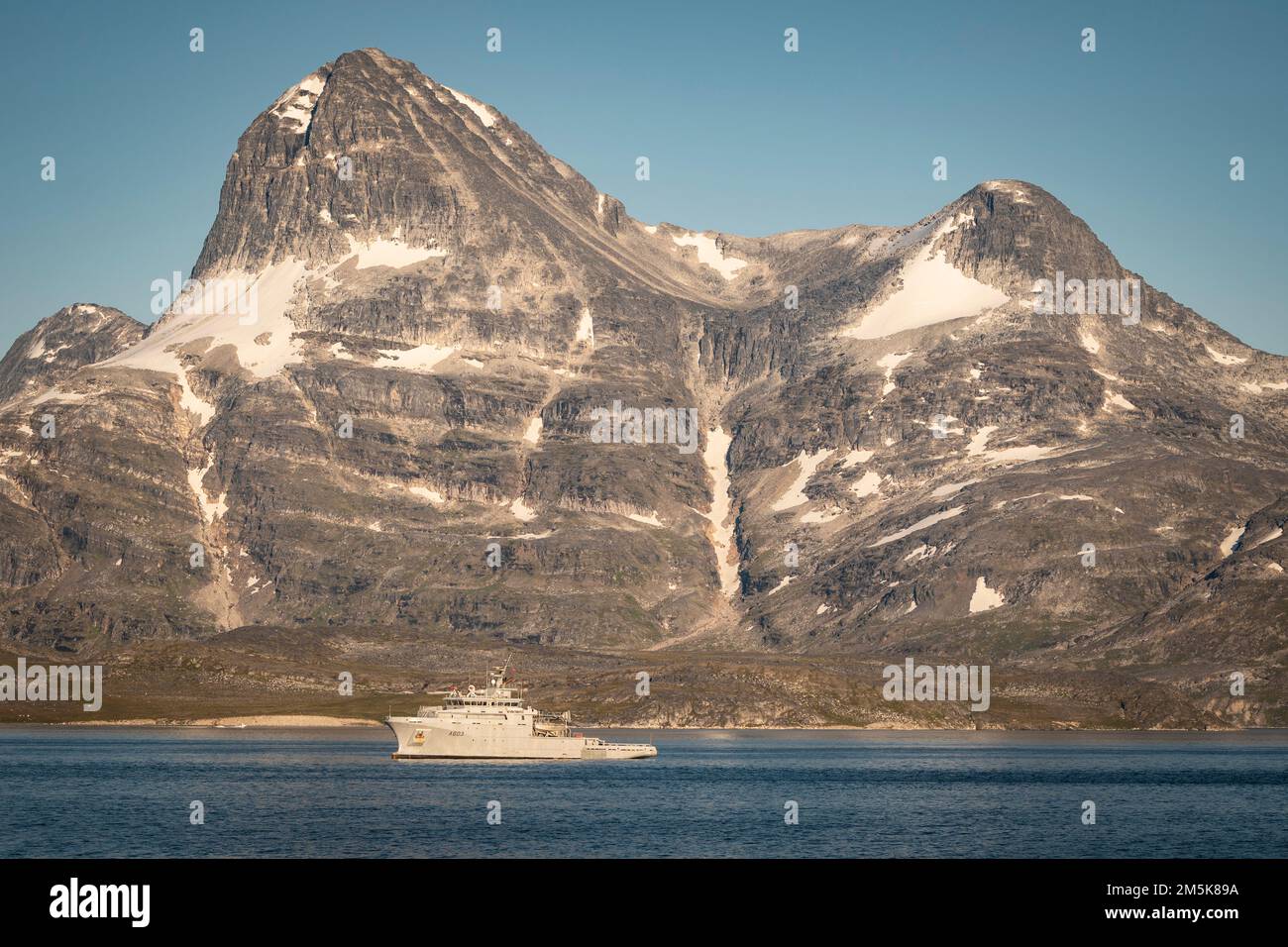 French Navy patrol ship FS Rhone in the harbour at Nuuk, Greenland ...