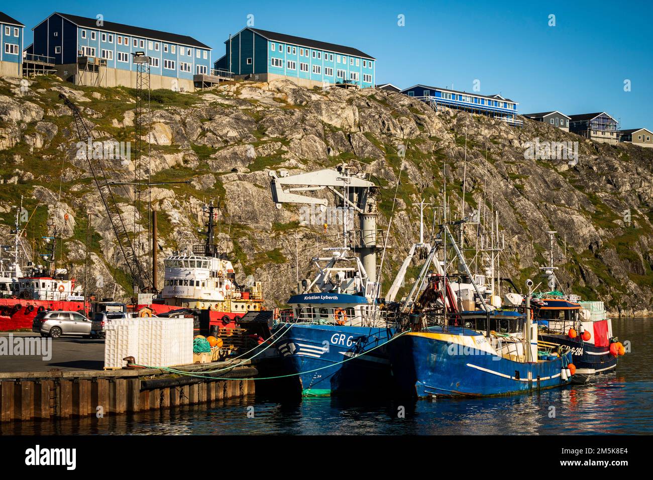 Fishing boats fill the harbour in the port of Nuuk, Greenland Stock ...