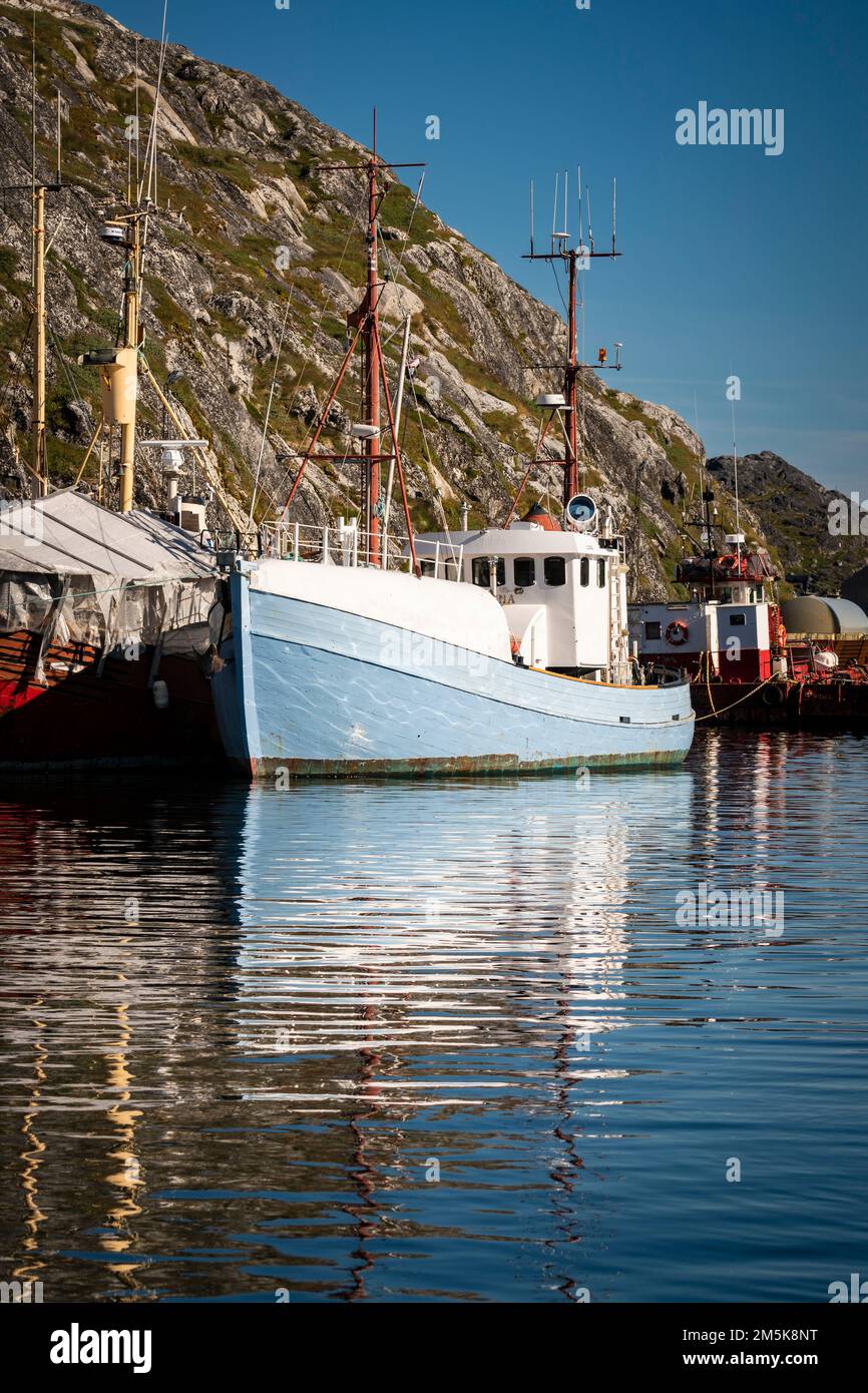 Fishing boats fill the harbour in the port of Nuuk, Greenland Stock ...