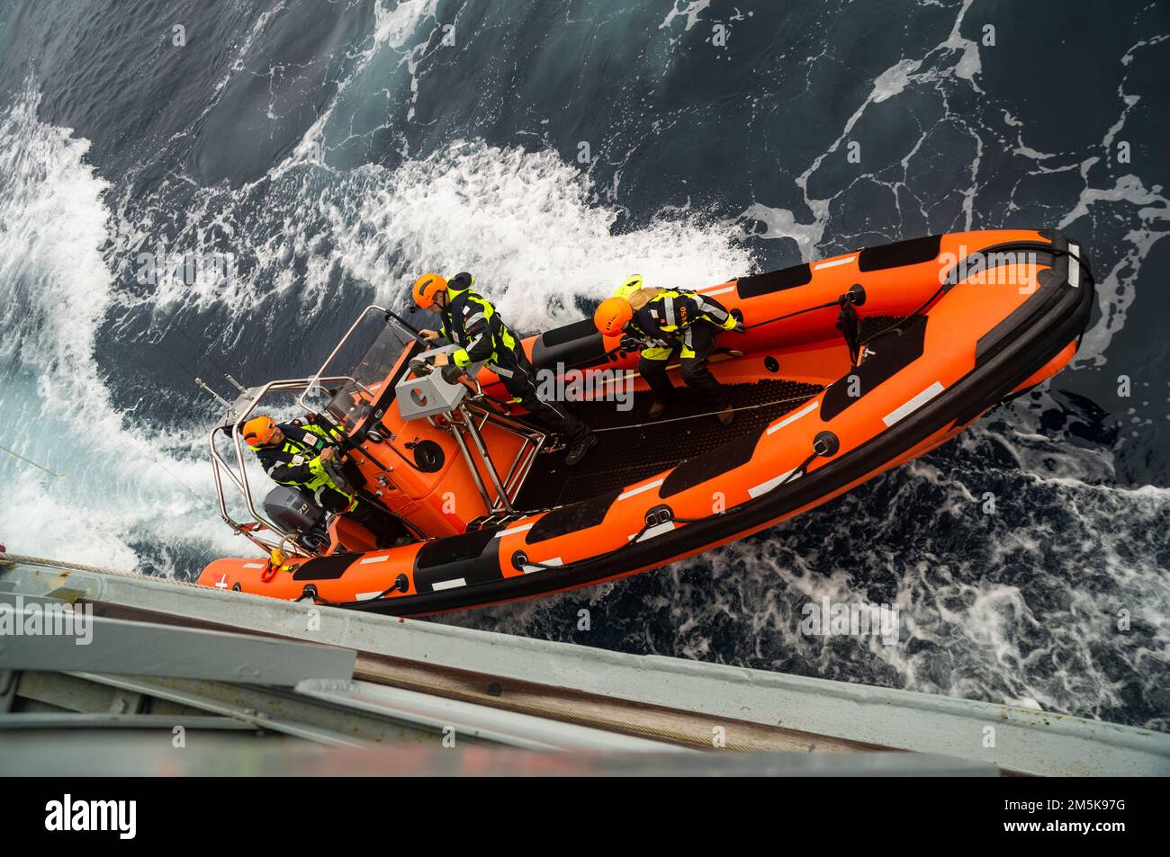 A Rigid Hulled Inflatable Boat (RHIB) Fast Rescue Craft (FRC) operating ...