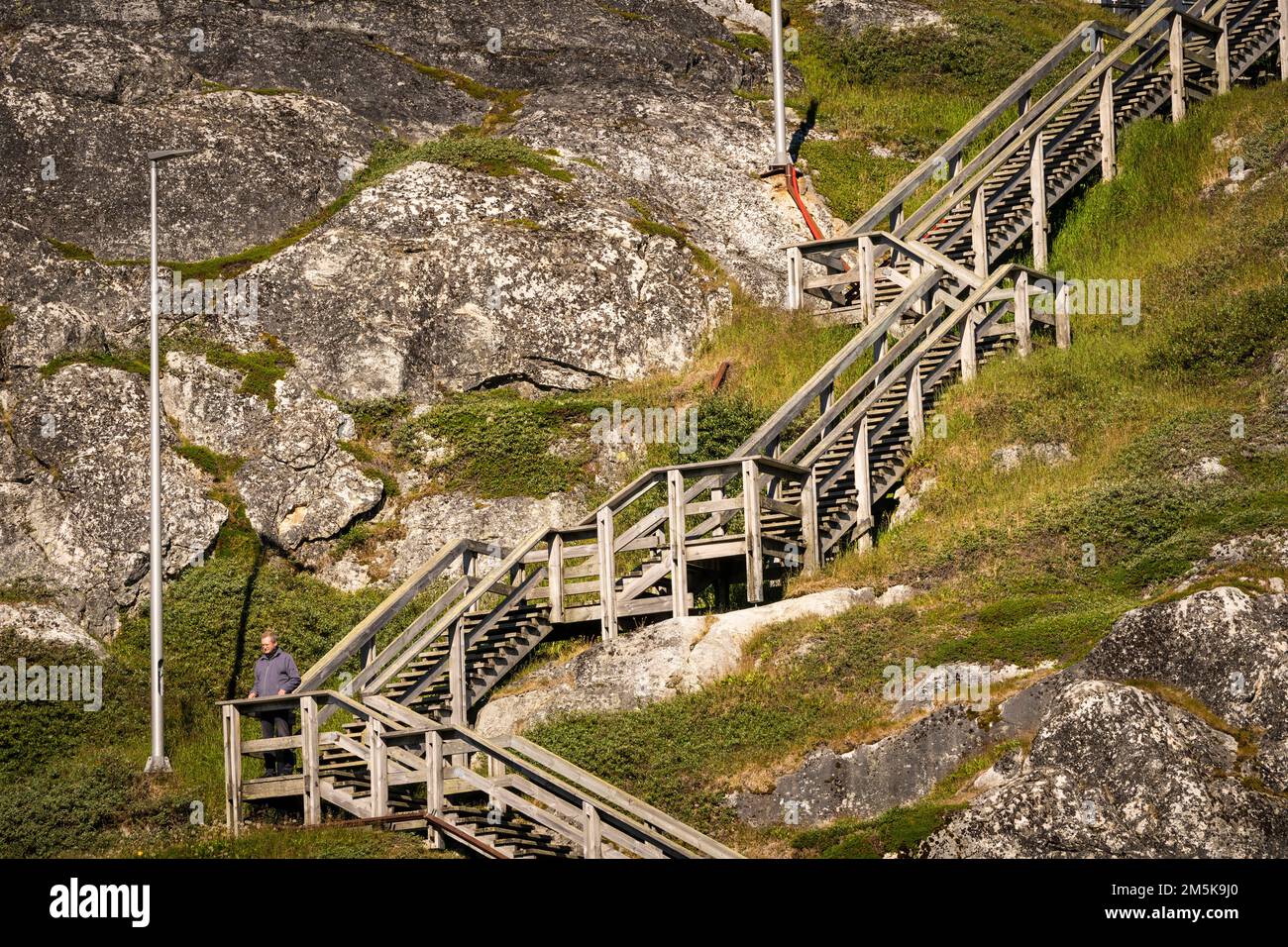 Wooden steps up steep hill hi-res stock photography and images - Alamy