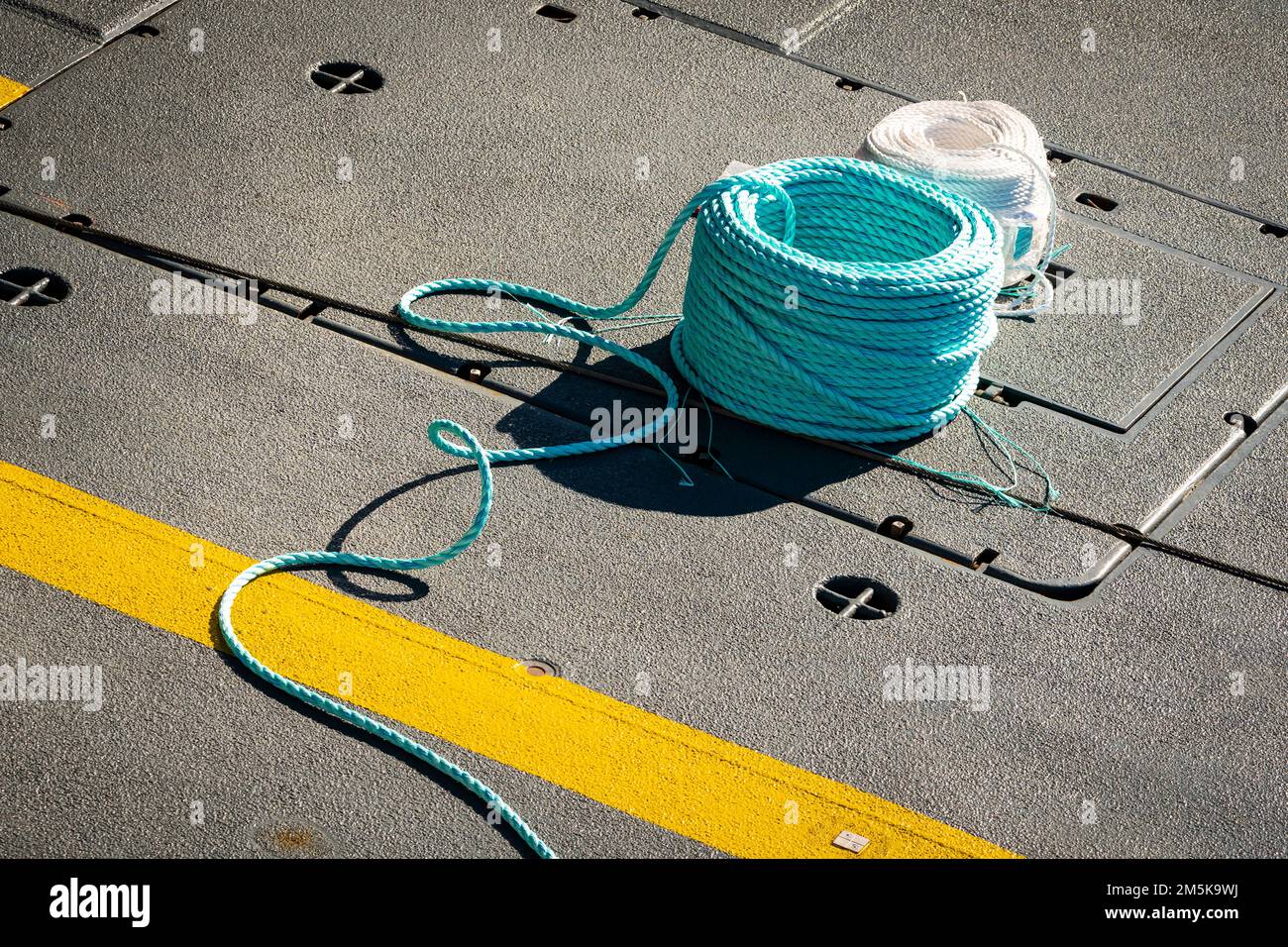 Coiled rope onboard the Royal Danish Navy's patrol ship HDMS Triton ...
