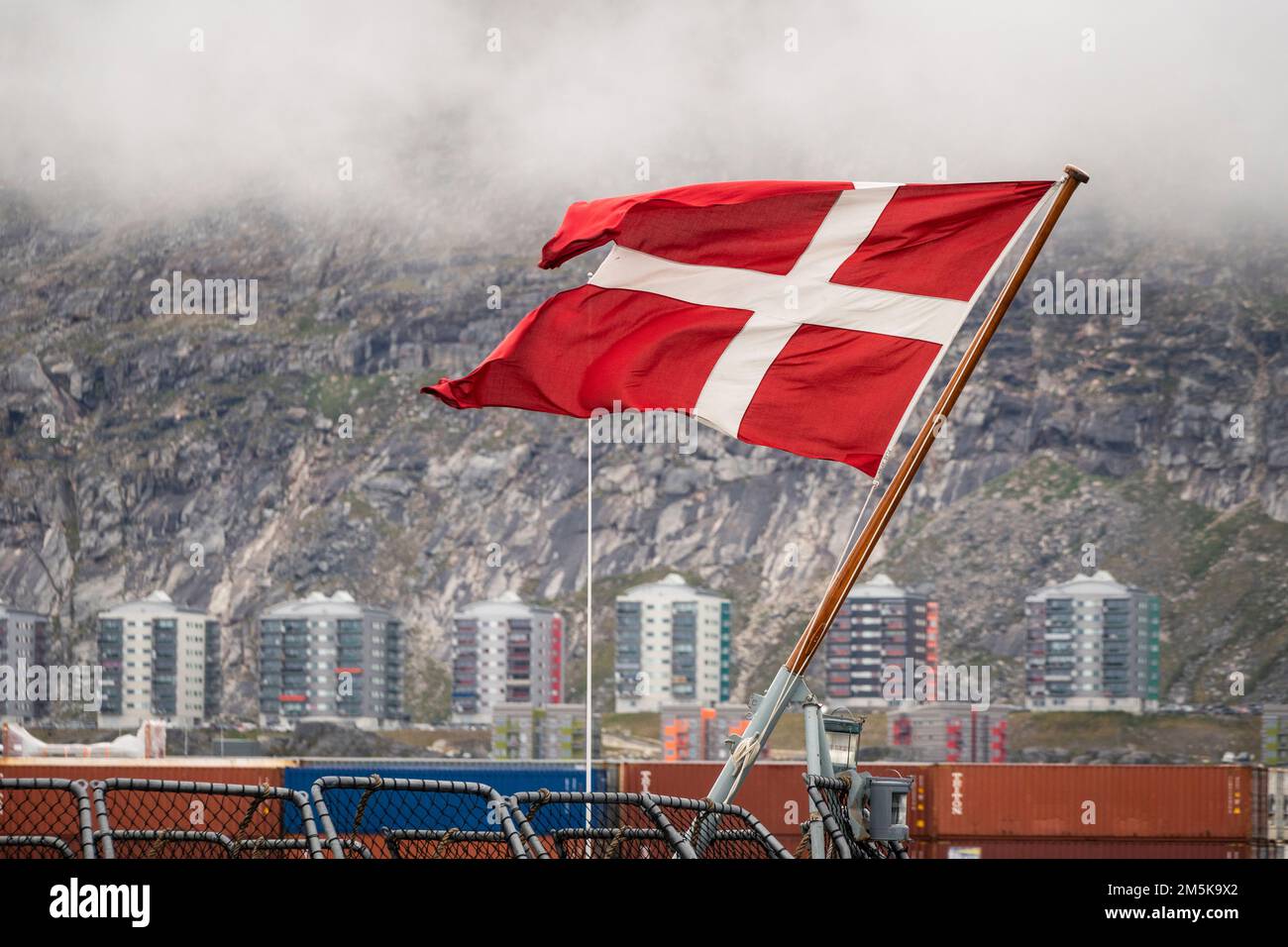 Danish flag flying in Nuuk, which is located on, and is the capital ...