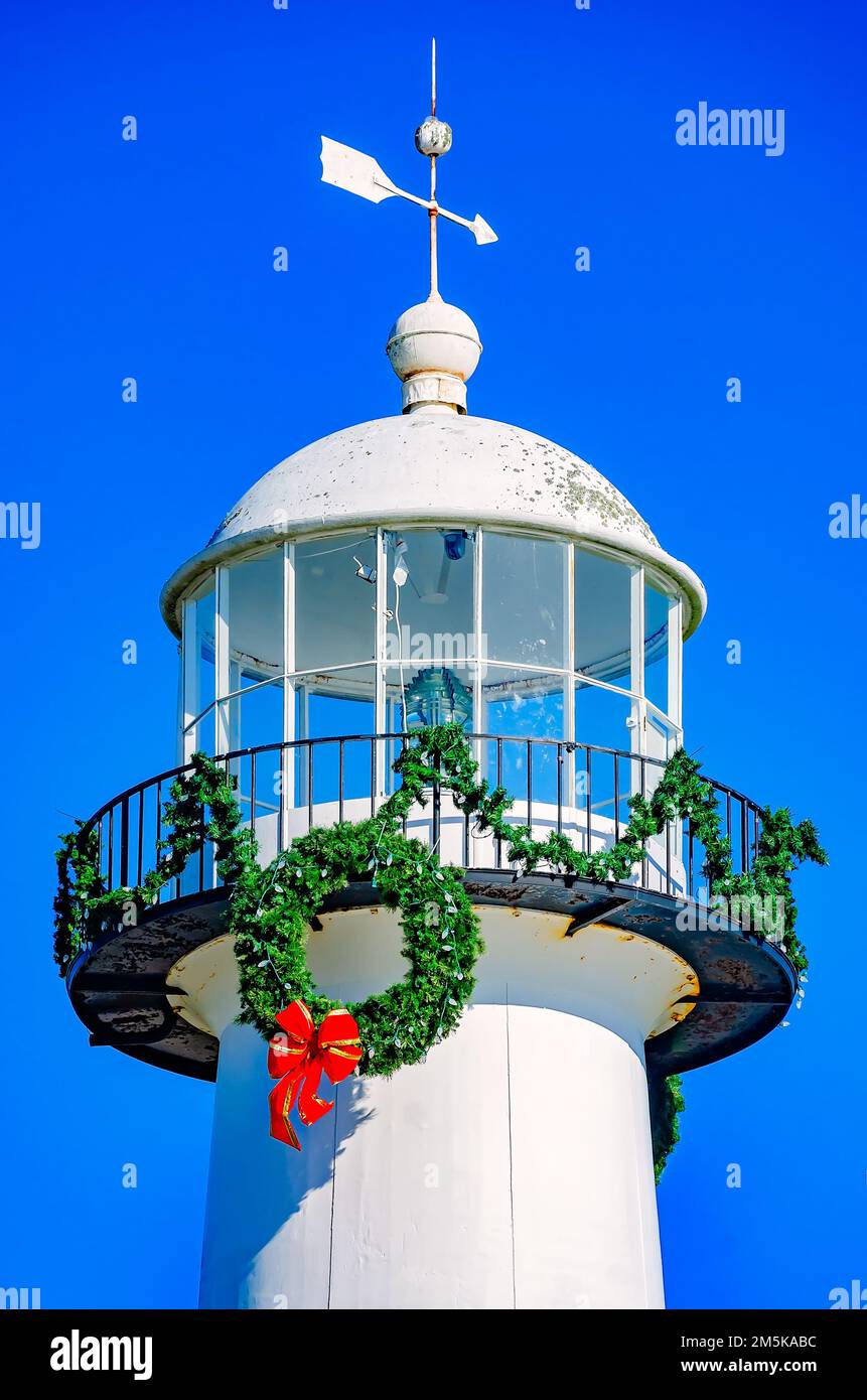 The Biloxi Lighthouse is decorated for Christmas, Dec. 28, 2022, in ...