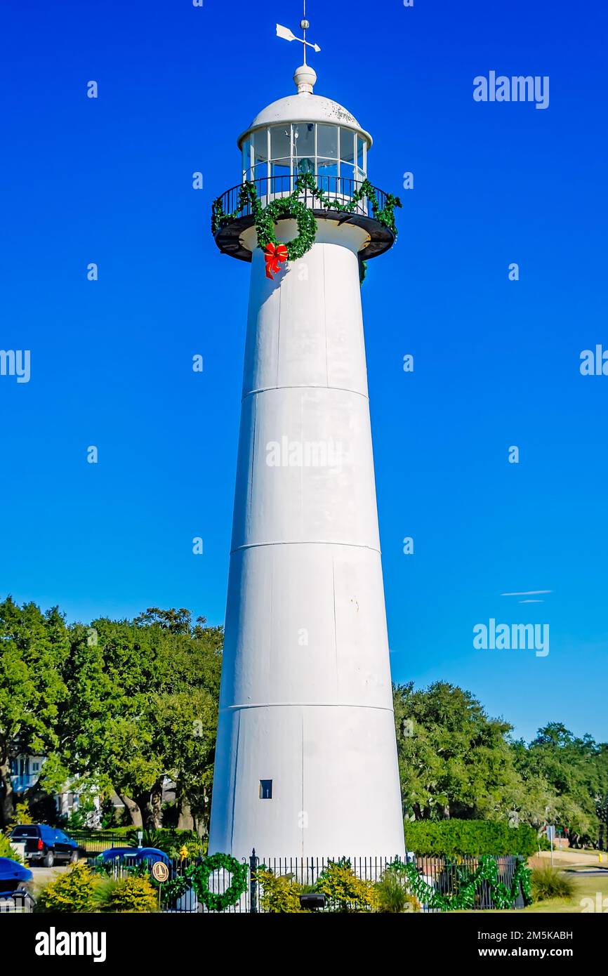 The Biloxi Lighthouse is decorated for Christmas, Dec. 28, 2022, in ...