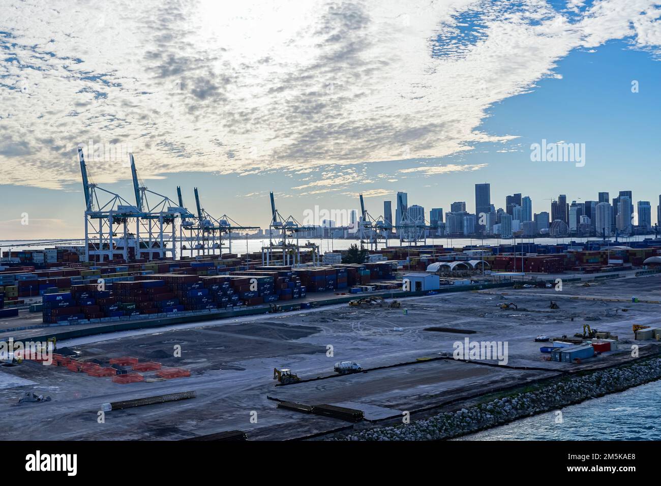 Miami, FL USA - 12 12 2022: Impressive view of the huge container ...