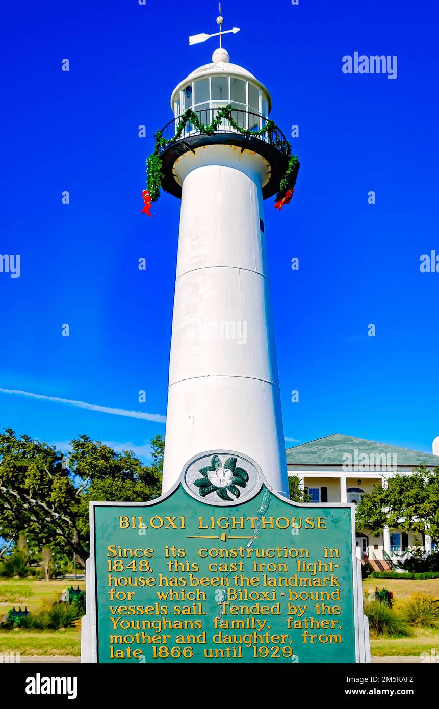 A historic marker stands in front of Biloxi Lighthouse, Dec. 28, 2022 ...