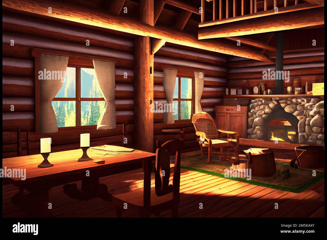 Log cabin house interior hi-res stock photography and images - Alamy