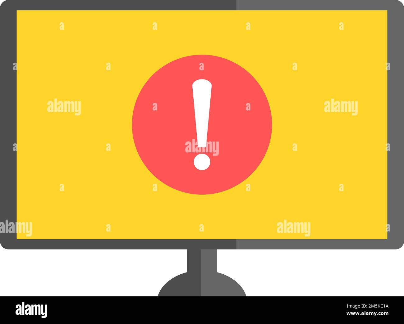 Computer with exclamation mark in the screen. Monitor with alert icon ...