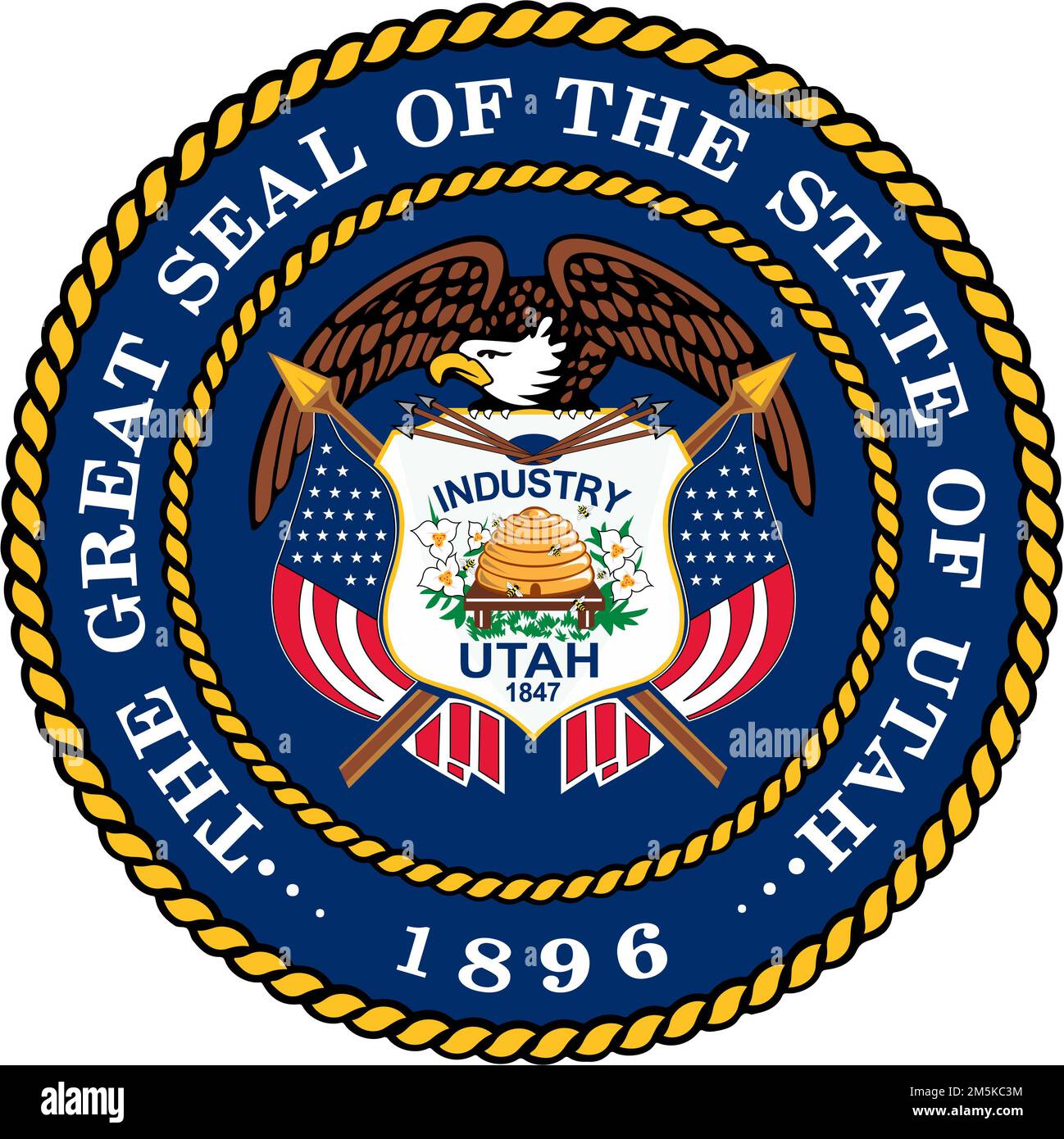 Top view of Great Seal of US Federal State of Utah. United States of ...