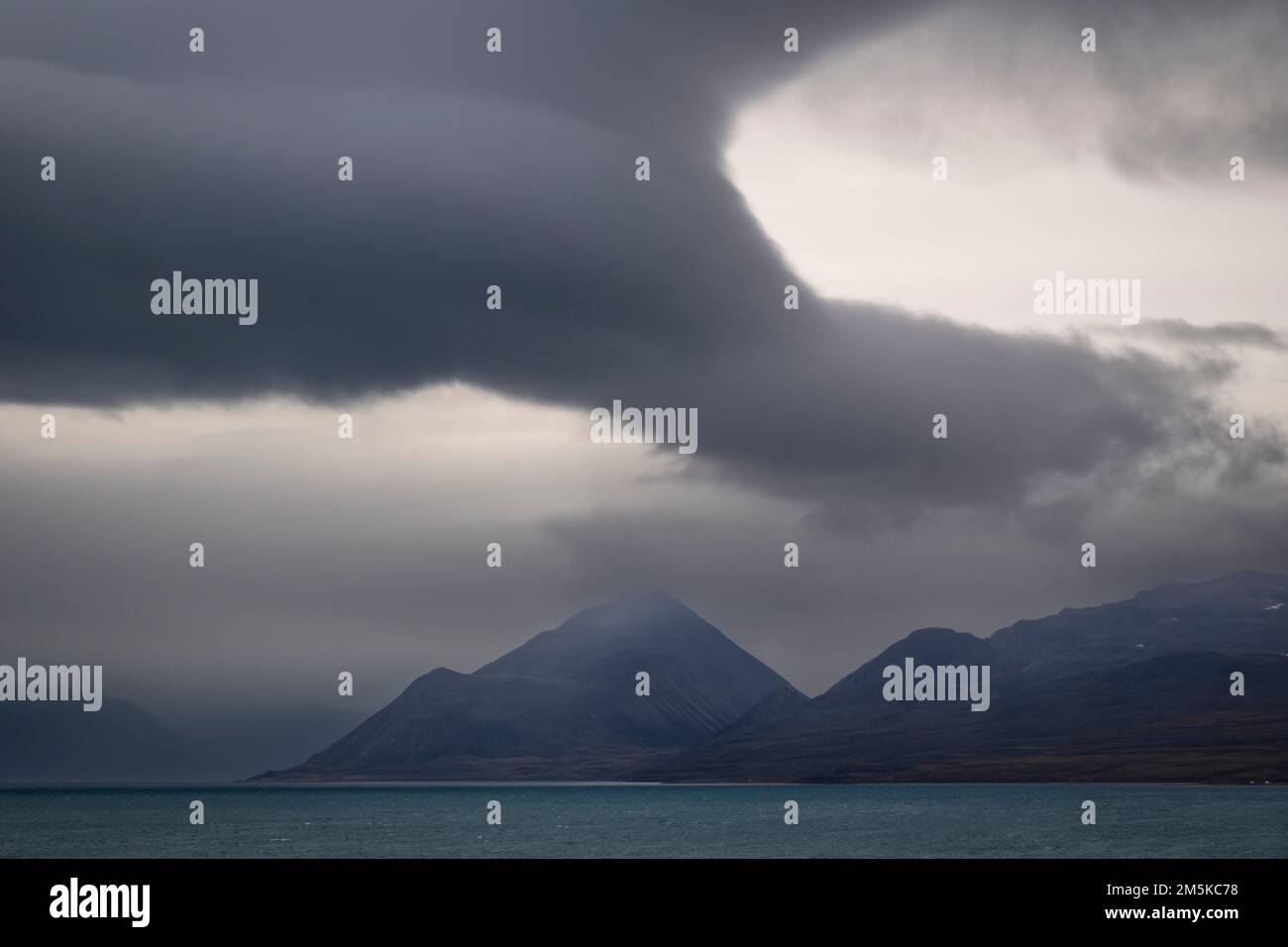 View looking north from Pond Inlet along the shoreline of Eclipse Sound ...