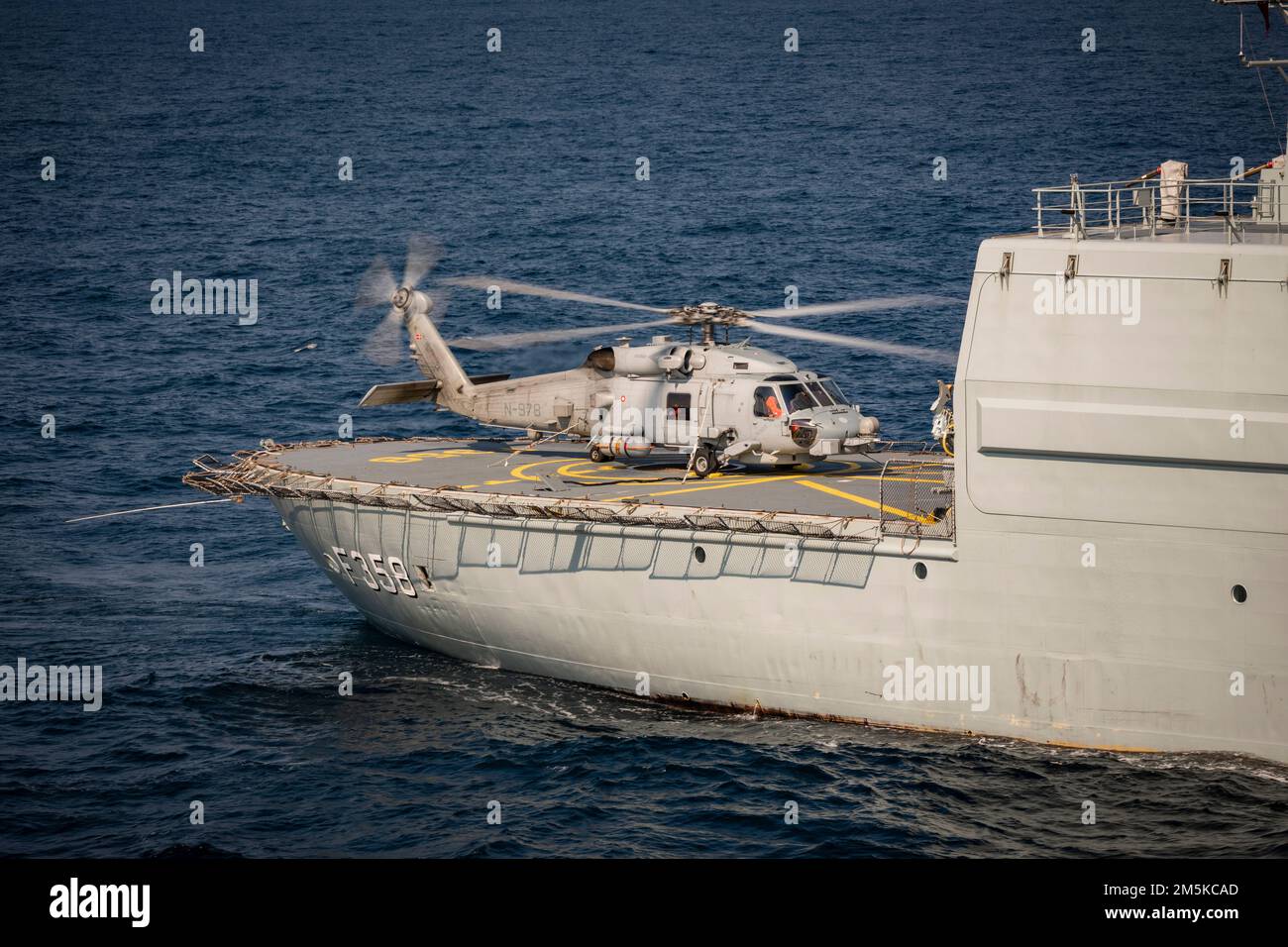 Danish MH-60R Seahawk helicopter flying from the Greenland Patrol Ship ...